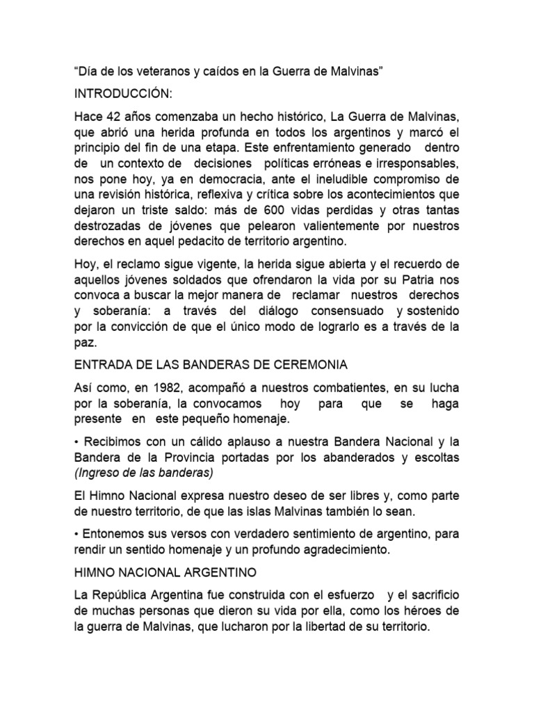 Día de Los Veteranos y Caídos en La Guerra de Malvinas | PDF