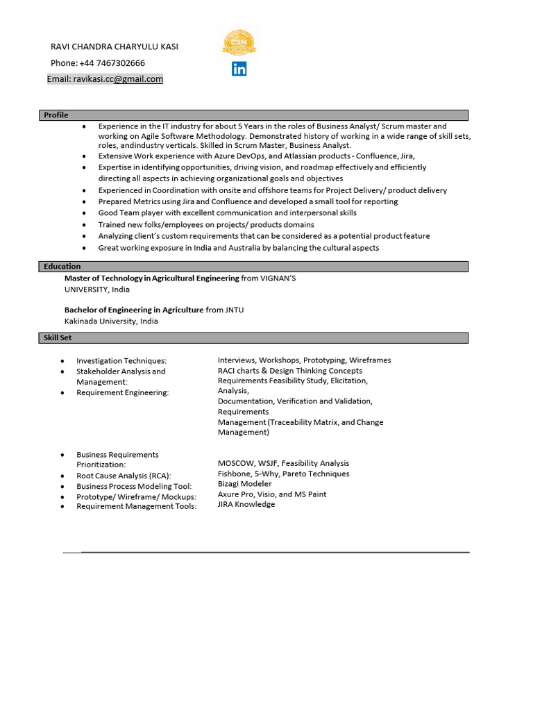 Ravi Kasi Resume. | PDF | Scrum (Software Development) | Computing