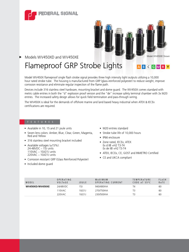 Flameproof GRP Strobe Lights Data Sheet S1345 | PDF | Fiberglass | Electrical Engineering
