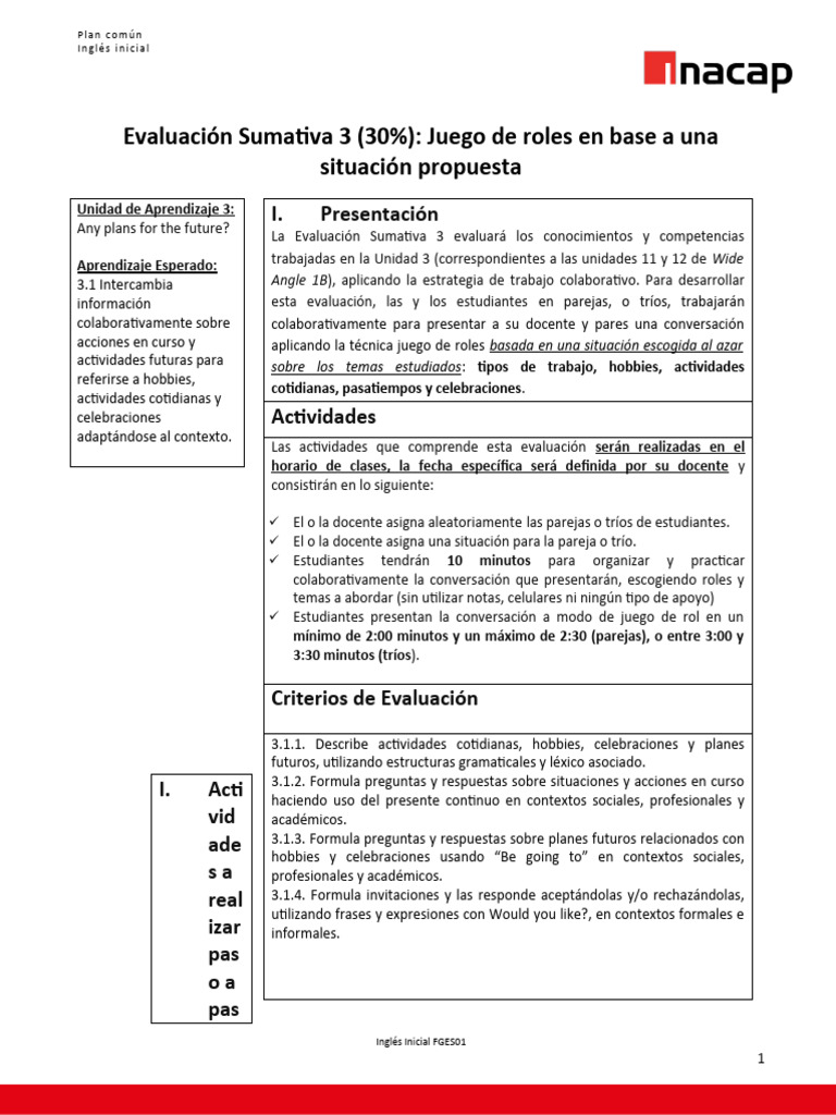 ES3 Instrucciones FGES01 | PDF | Evaluación | Cognición