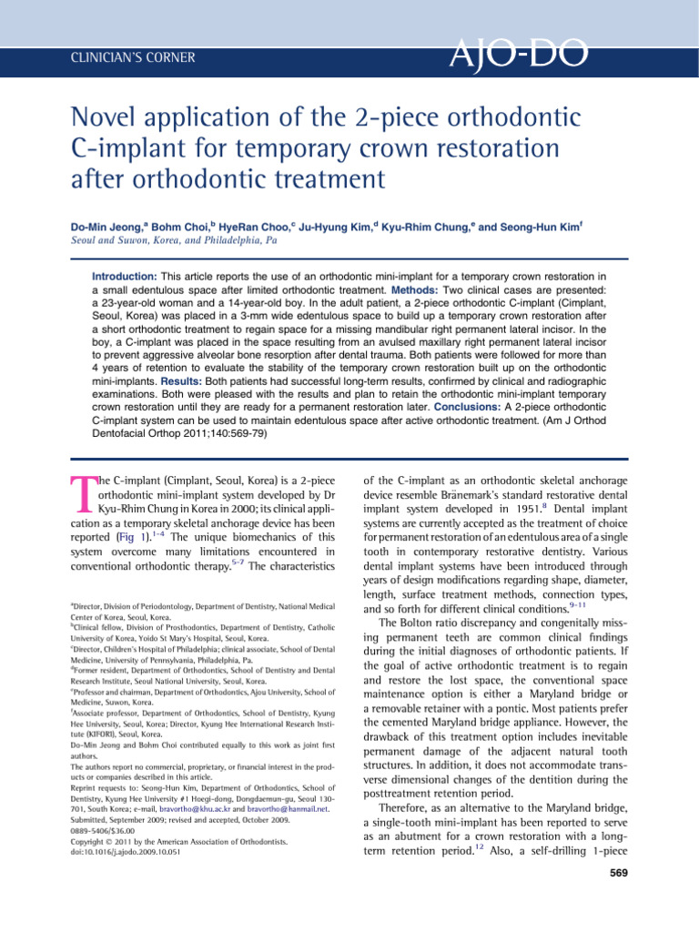 Novel Application of The 2-Piece Orthodontic C-Implant For Temporary ...