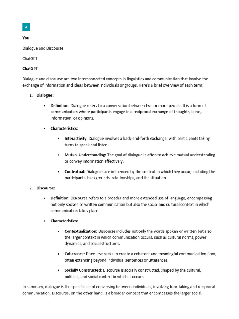 Dialogue and Discourse | PDF | Communication | Discourse
