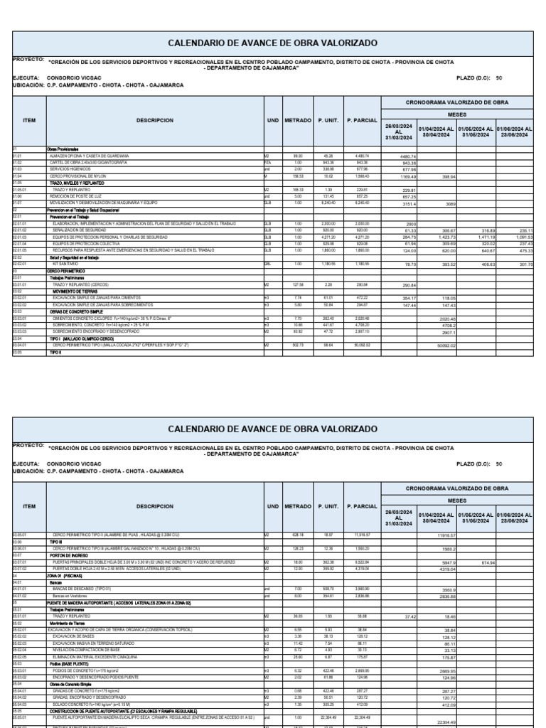 Calendario de Obra Valorizado - Campamento Ok | PDF | Construyendo tecnología | edificio