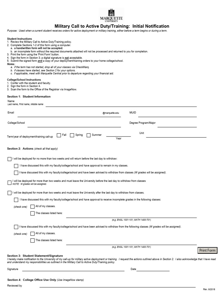 Form Initial Notification of Call To Active Duty | PDF