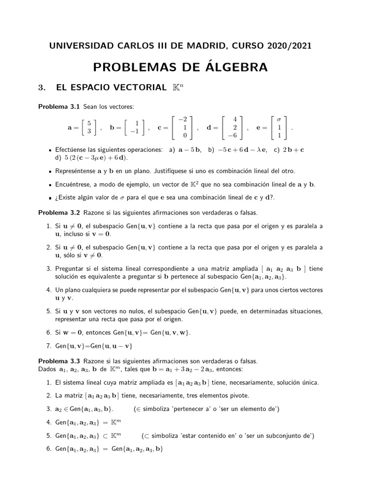 Problemas 3 | PDF | Espacio vectorial | Mapa lineal