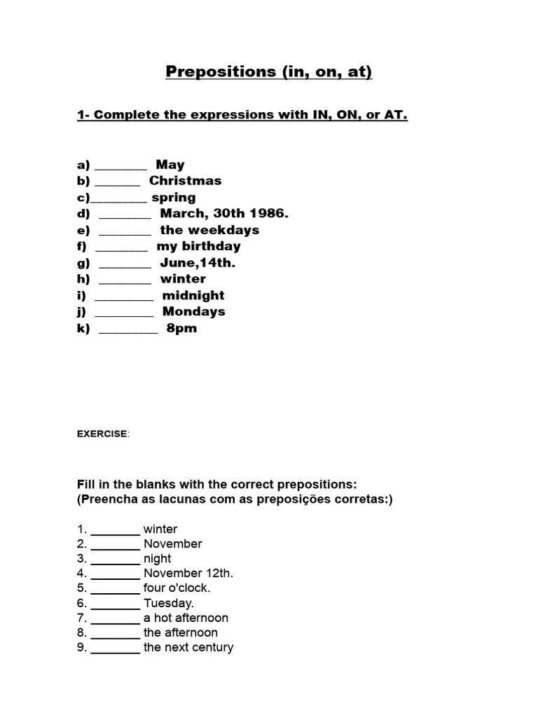Preposition Practice for Learners | PDF | Teaching Methods & Materials