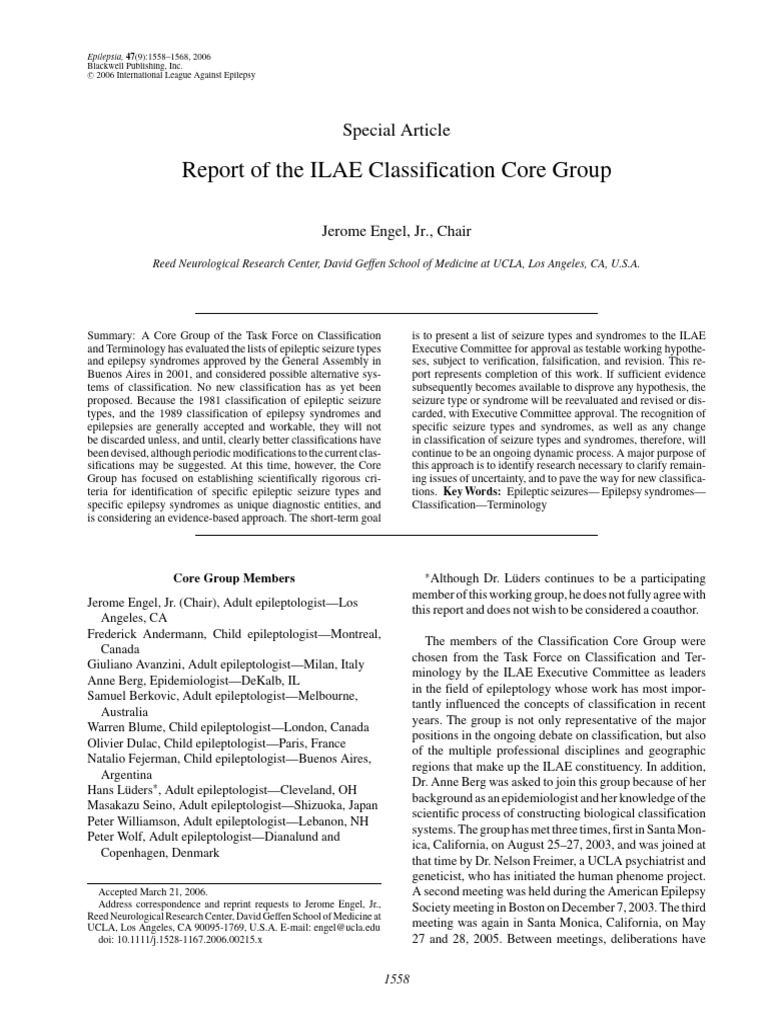 Engel Classification Report Epilepsia 2006 | PDF | Epilepsy | Disorders ...