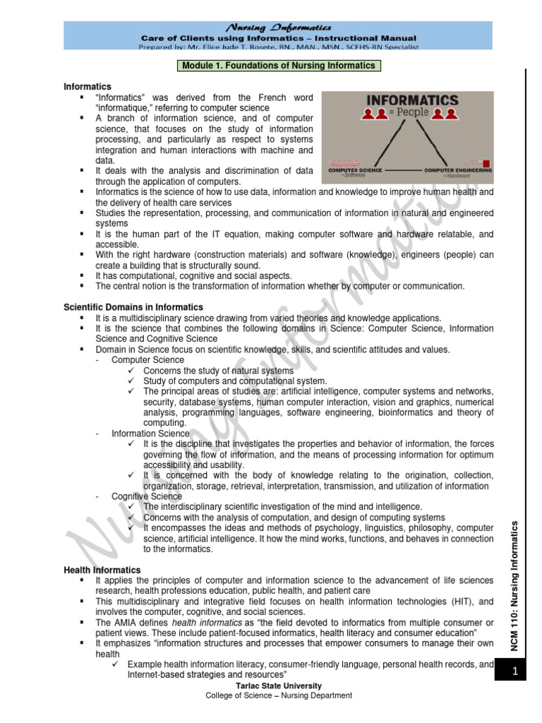 NCM-110-Nursing-Informatics | Download Free PDF | Health Informatics | Nursing