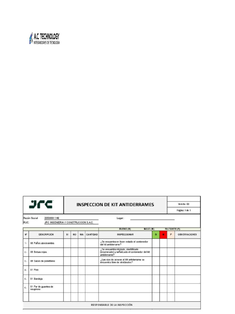 check list kit antiderrames | PDF