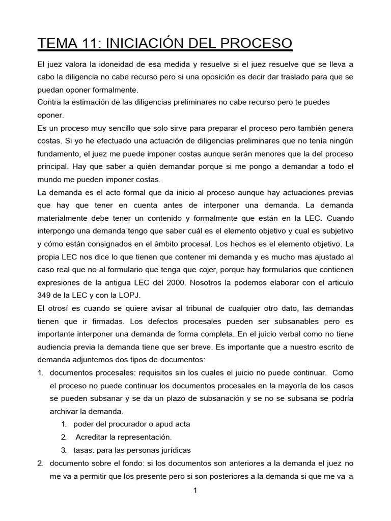 Tema 11 - Iniciación Del Proceso | PDF | Demanda judicial | Ley procesal