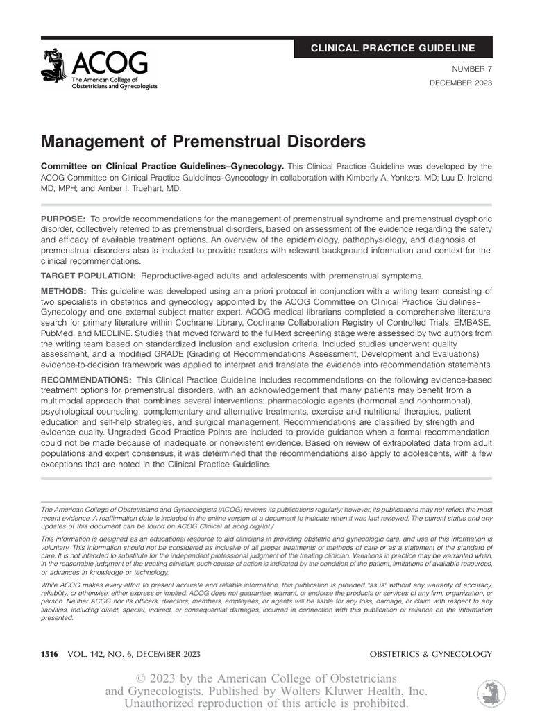 Manejo de Los Trastornos Premenstruales ACOG 2023 | PDF | Selective ...