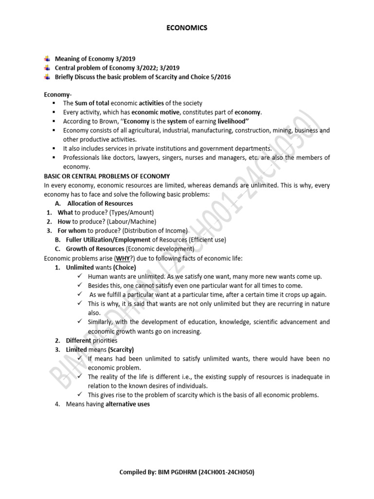 Economics For MT - Short - Notes - BIMPGDHRMCTGEVENING-1 | PDF | Labour ...