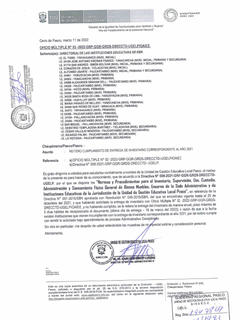 Oficio Multiple 003-2022 | PDF