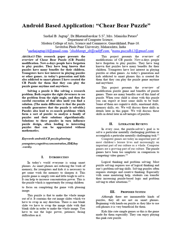 Puzzle Research Paper | PDF | Thought | Cognition