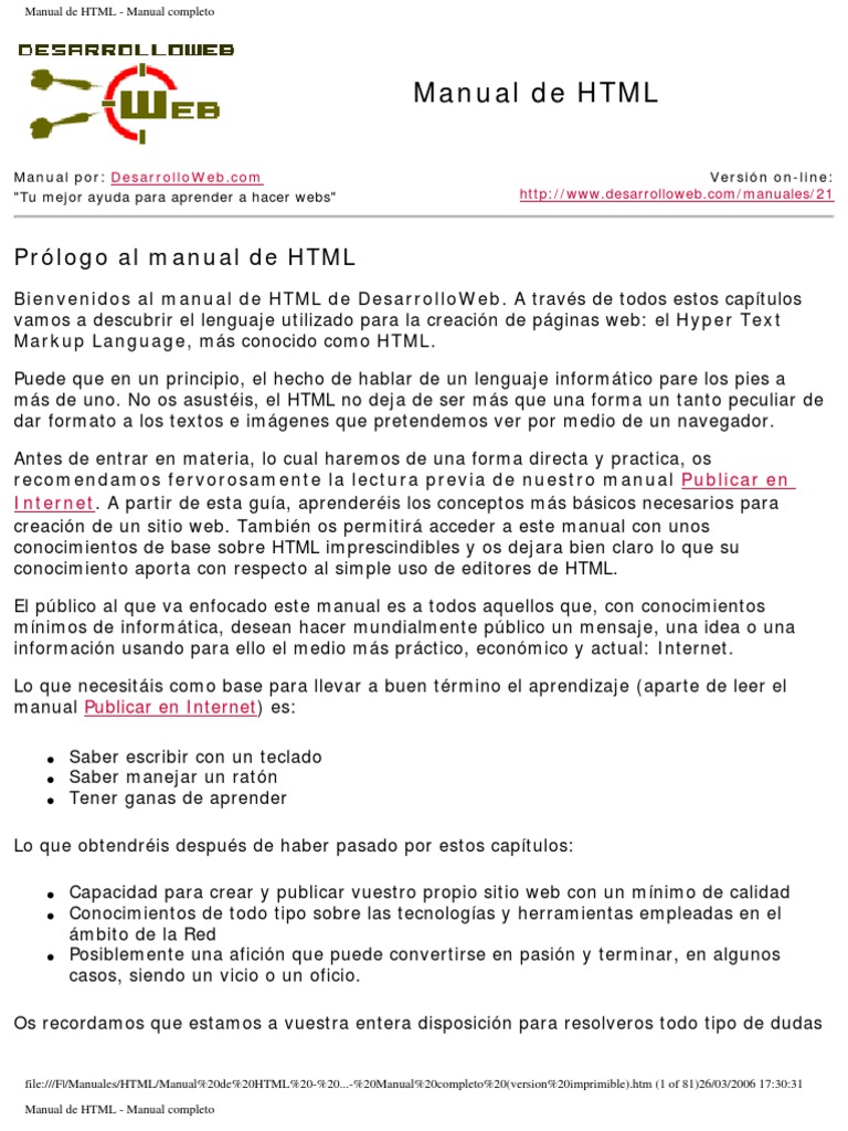 Manual de HTML - Manual Completo | PDF | HTML | Navegador web