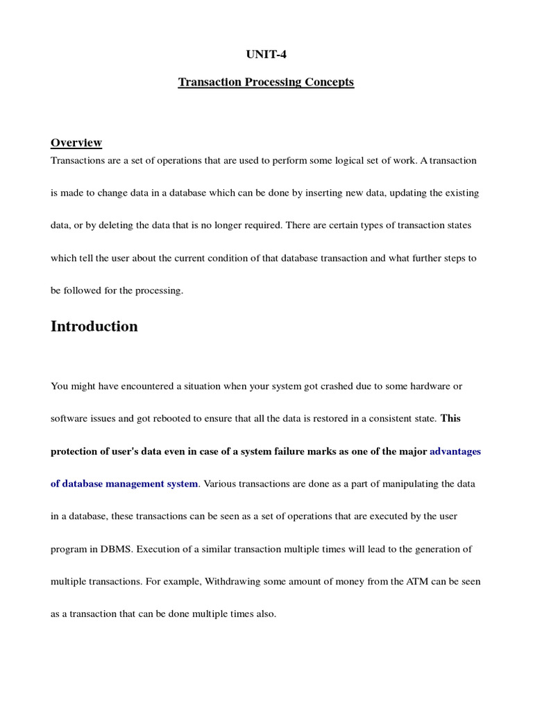 Unit 4 DBMS Notes N | PDF | Database Transaction | Databases Unit 4 DBMS Notes N | PDF | Database Transaction | Databases