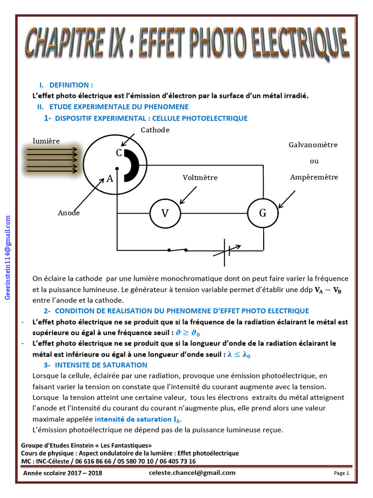 Cours D'effet Photoelectrique | PDF | Effet photoélectrique | Photon