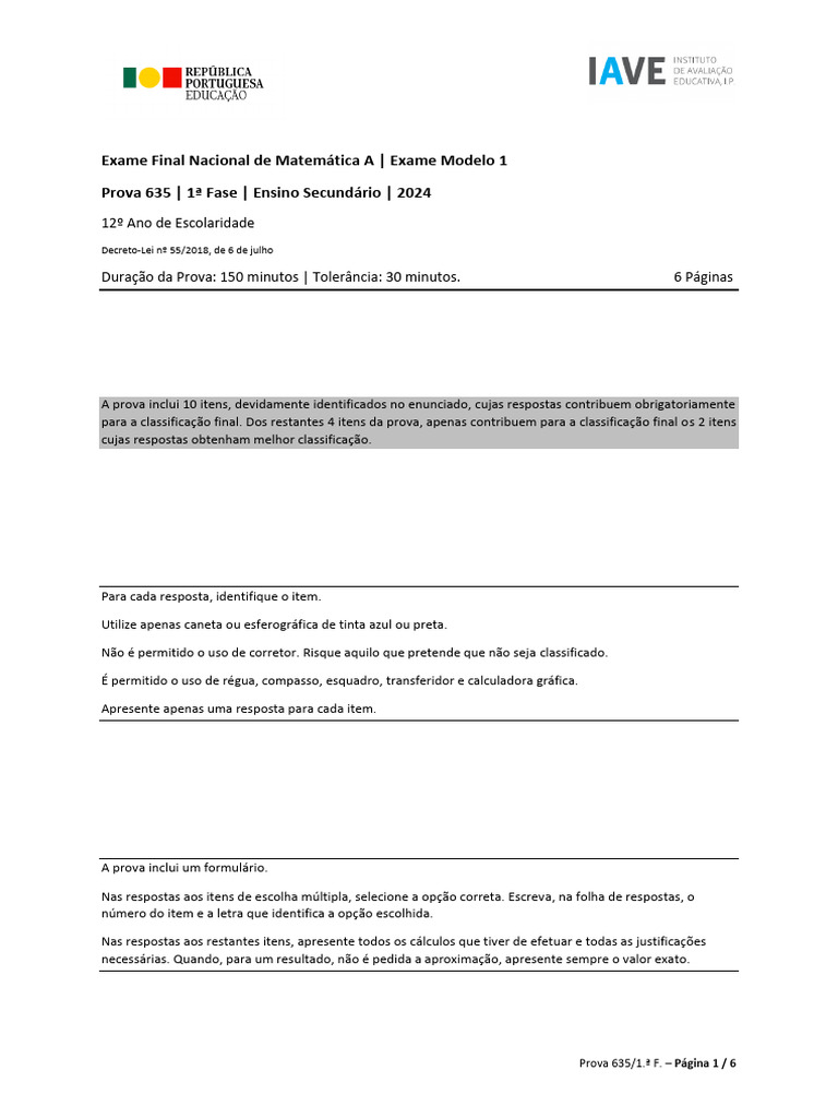 Exame-Modelo-1 240623 012852 | PDF | Círculo | Triângulo