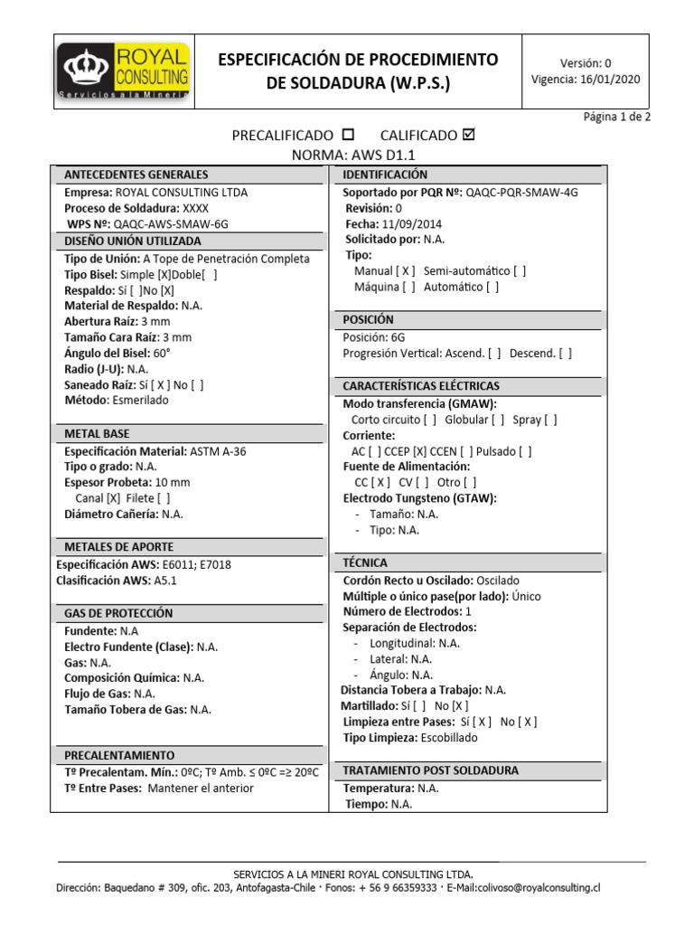WPS 4G Smaw Qaqc | PDF | Soldadura | Construcción