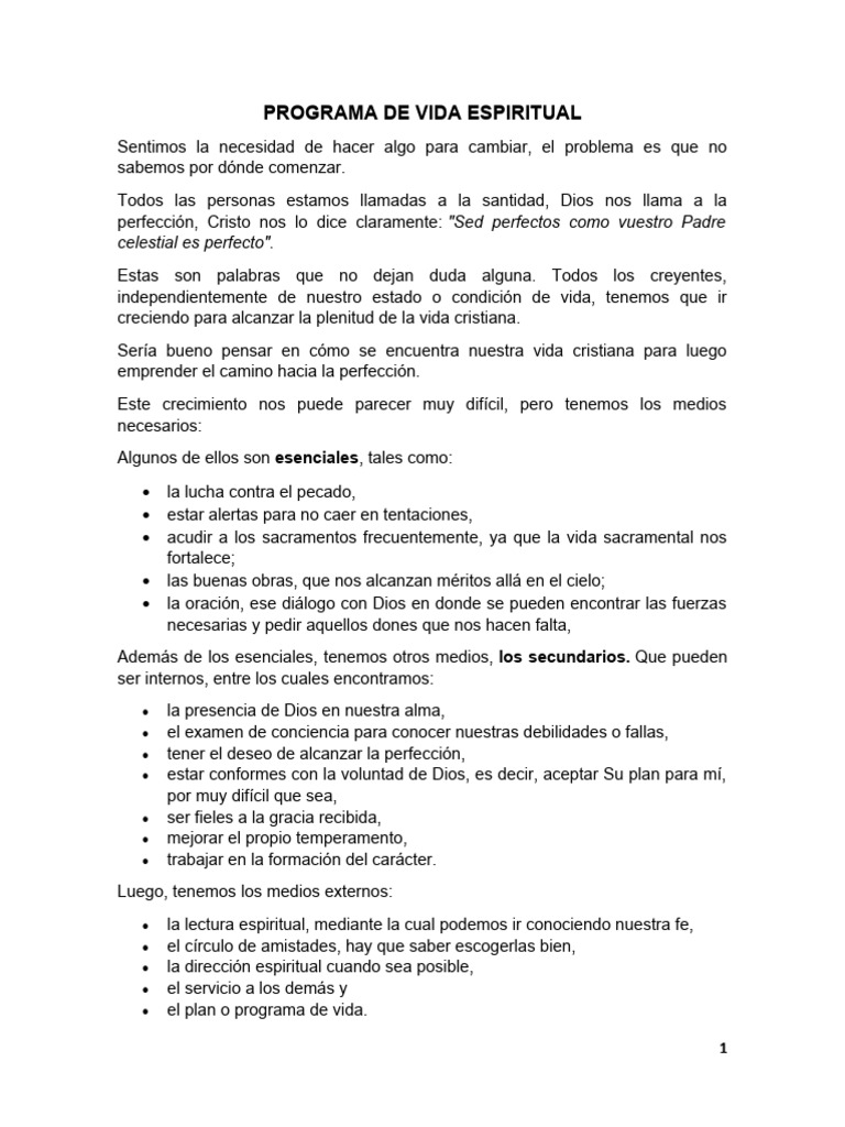 PROGRAMA DE VIDA ESPIRITUAL | PDF | Creencia religiosa y doctrina | Teología