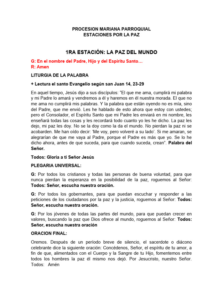 Estaciones de Procesion Mariana Parroquial | PDF | Oración | eucaristía