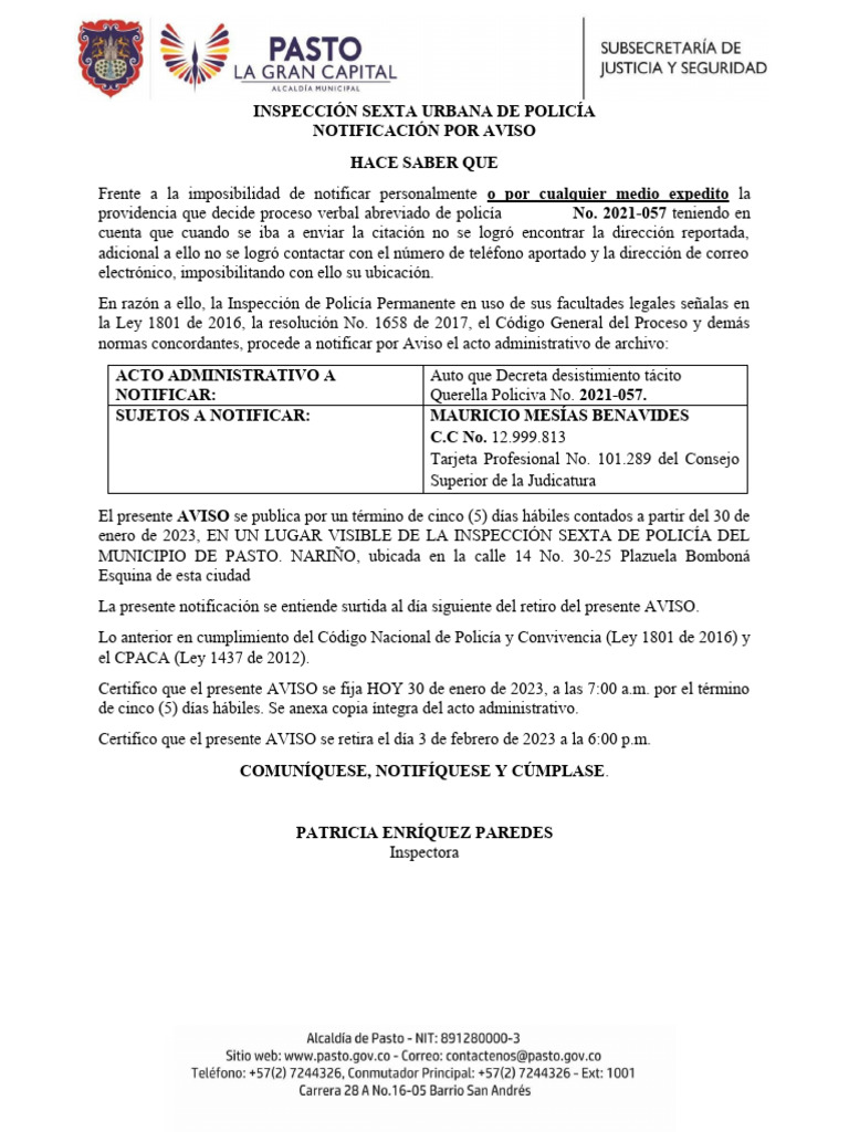 Notificación Por Aviso No.2021-057. | PDF | Ciencias sociales | Derecho