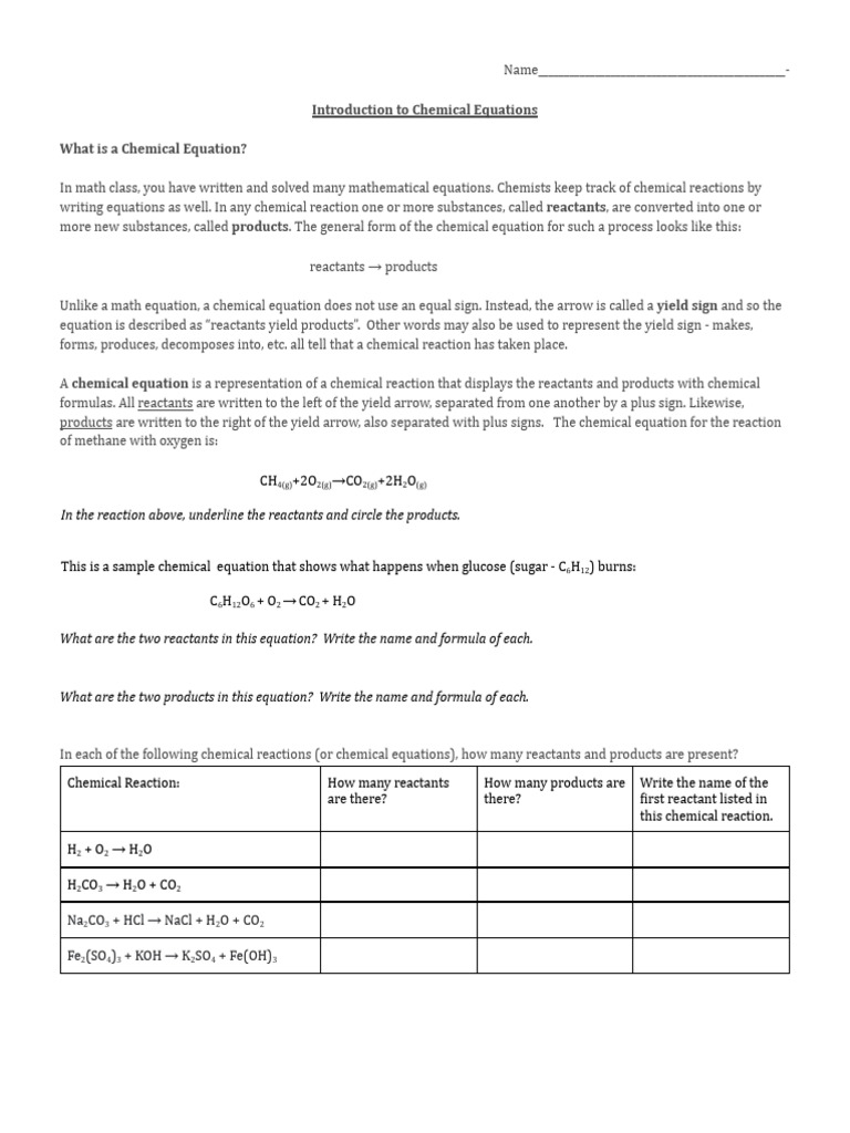 Introduction To Chemical Equations - SS | PDF | Chemical Reactions ...