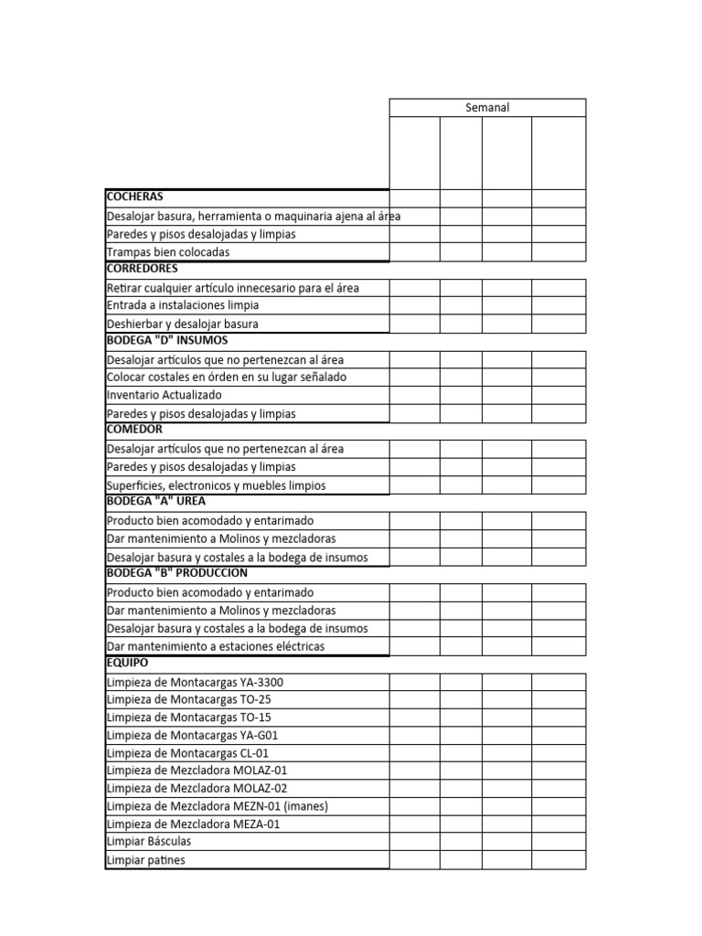 Check List de Limpieza | PDF Check List de Limpieza | PDF