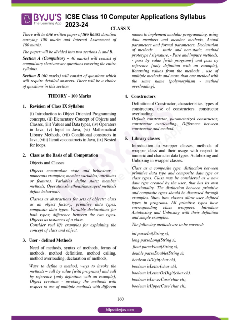 ICSE Class 10 Computer Applications Syllabus 2023 24 | PDF | Method (Computer Programming ...
