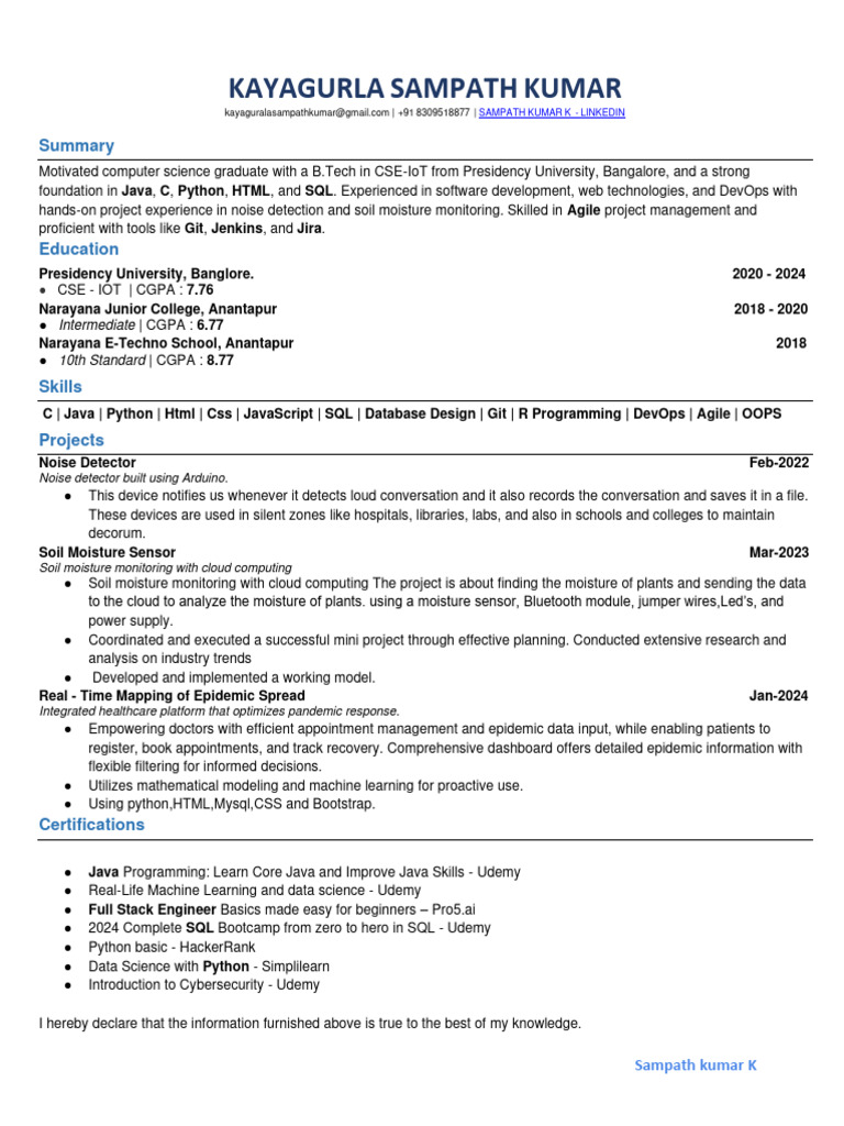 Sampathkumar Resume | PDF | Python (Programming Language) | Java (Programming Language)