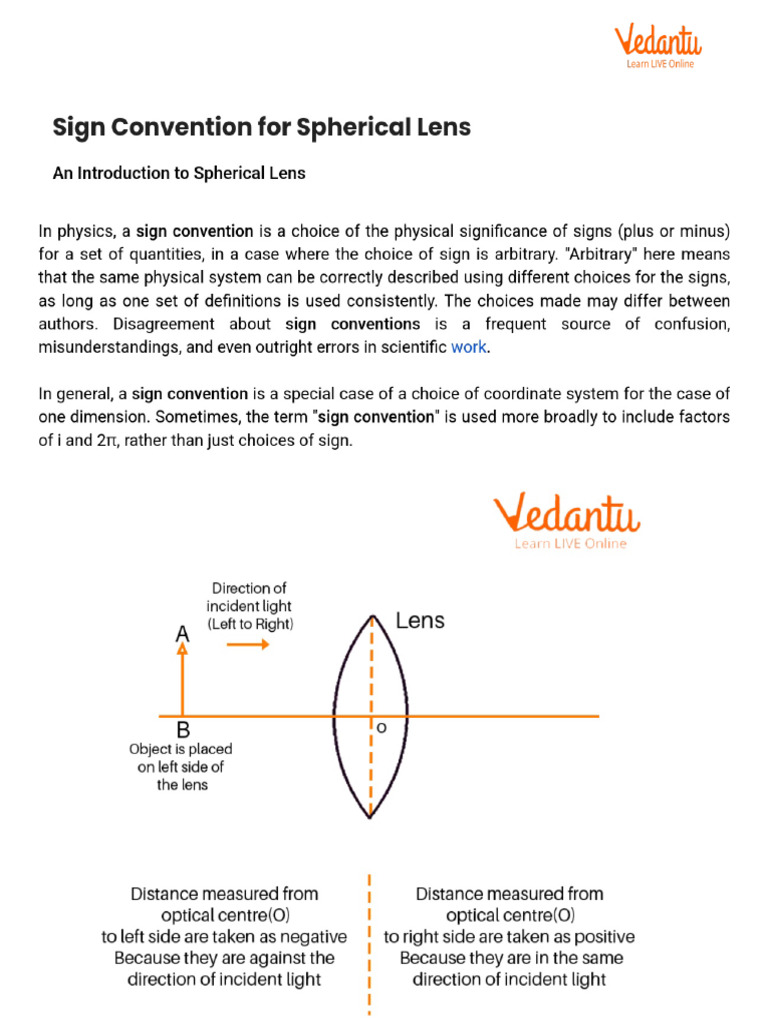 Sign Convention For Spherical Lens | PDF
