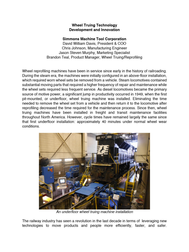 Innovations in Simmons Wheel Truing | PDF | Machining | Train