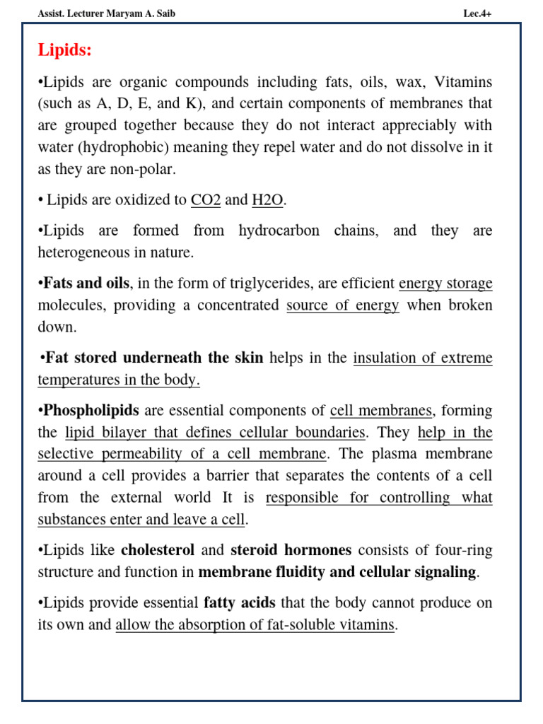 Lec.4+ (Lipids) | PDF | Lipid | Fatty Acid