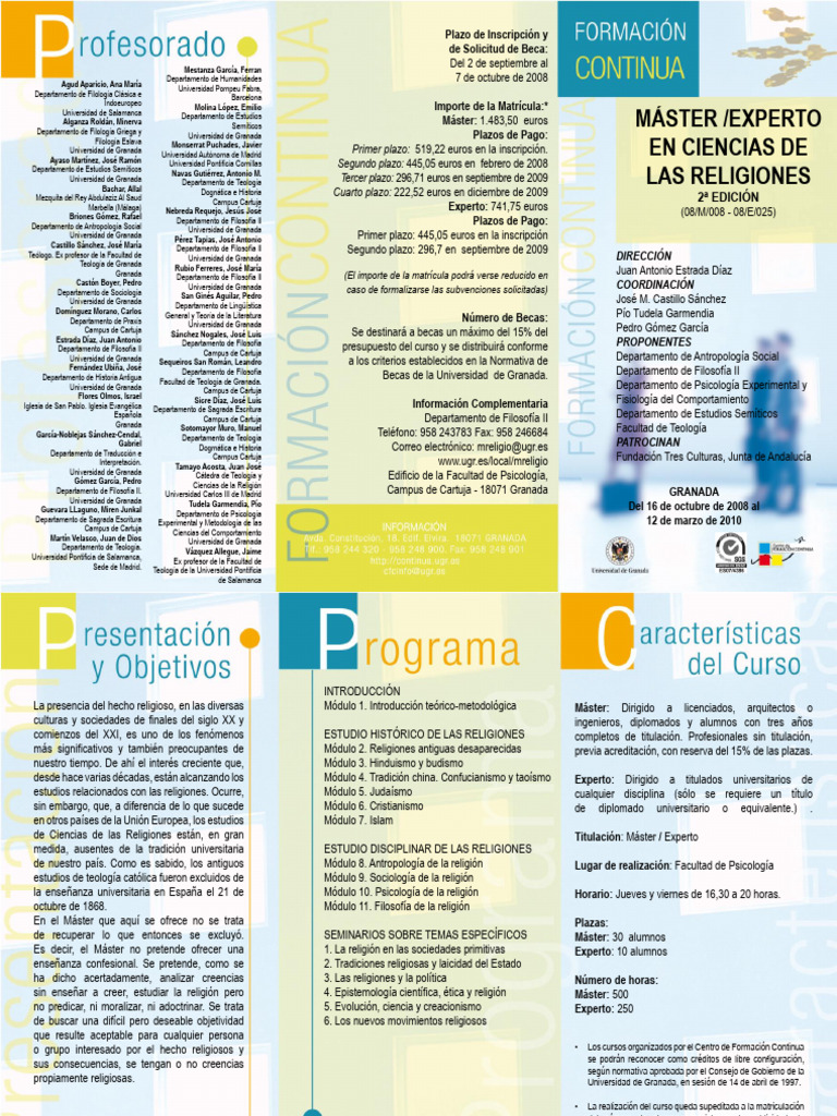 Master CC. Religiones 2008 (triptico) | PDF | Granada | Universidad