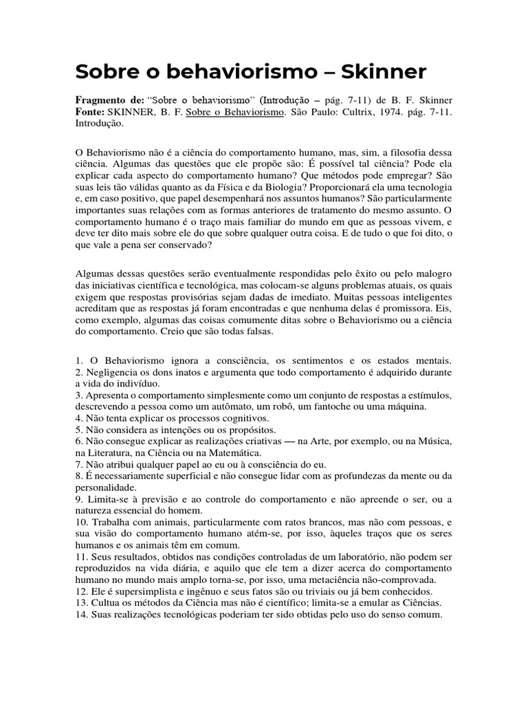 Críticas e Defesas do Behaviorismo | PDF | Behaviorismo | Science
