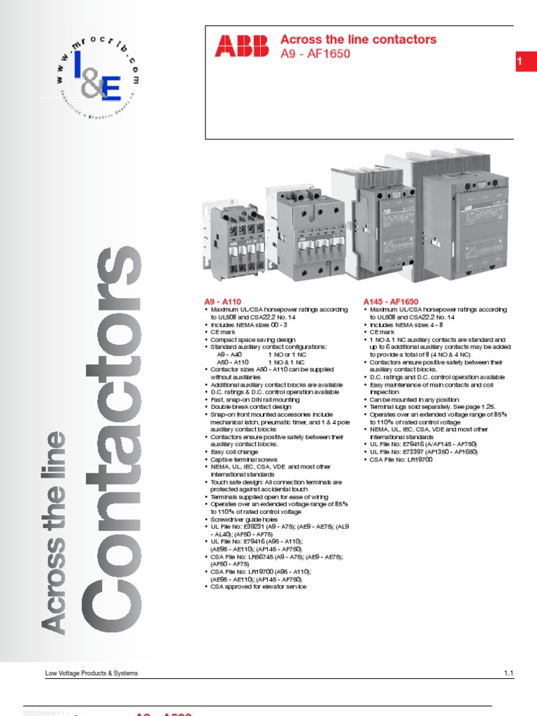 ABB Across The Line Contactors, A9 - AF1650 | PDF | Screw | Alternating ...