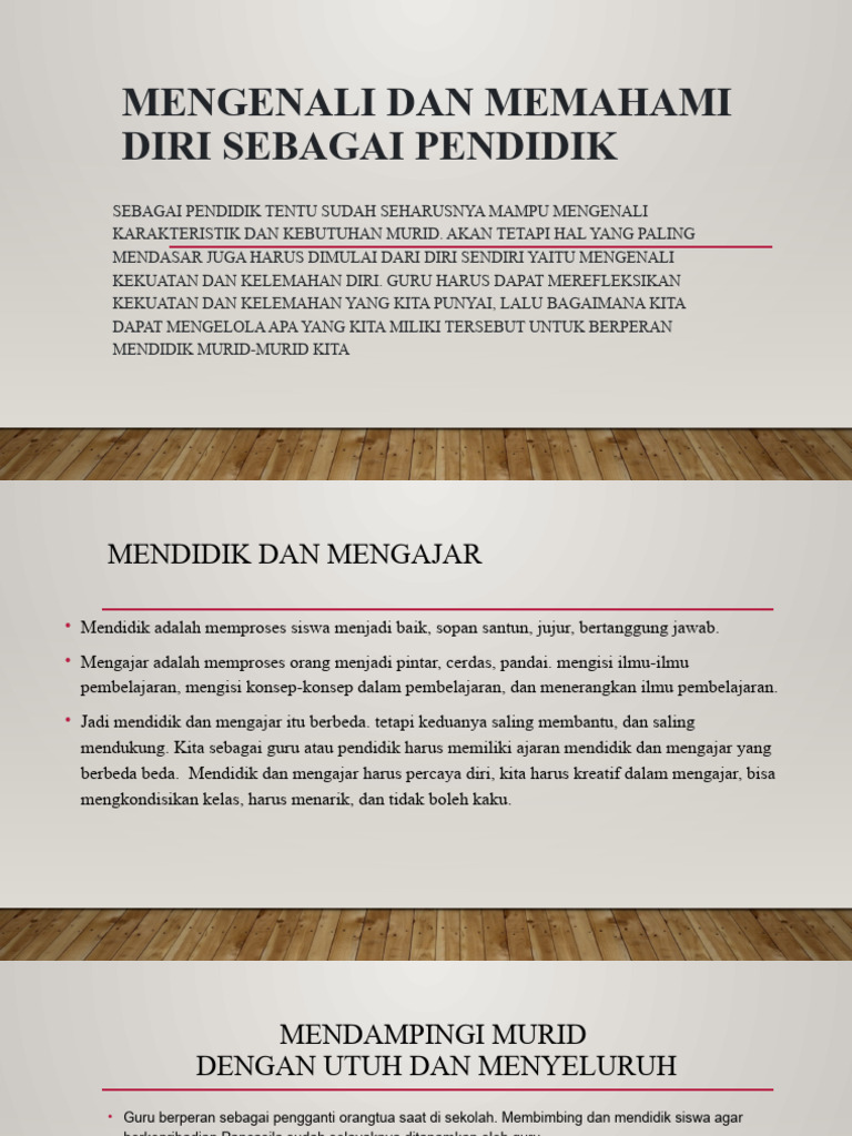 Mengenali Dan Memahami Diri Sebagai Pendidik | PDF | Karier & Perkembangan Mengenali Dan Memahami Diri Sebagai Pendidik | PDF | Karier & Perkembangan