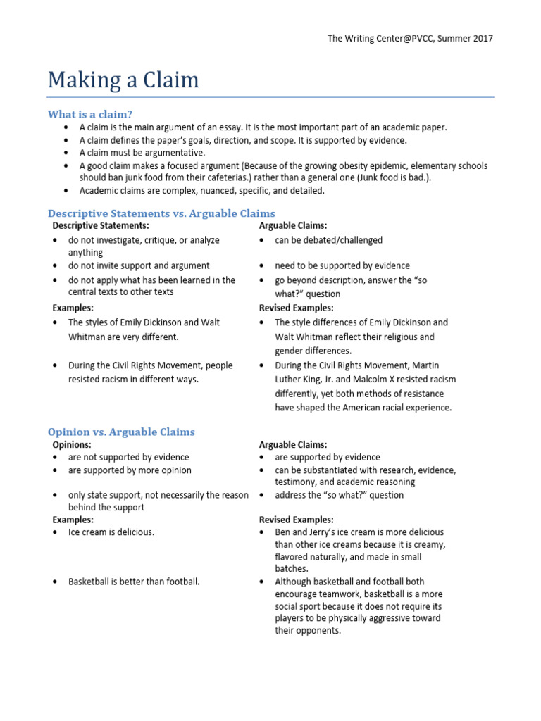 Making A Claim | PDF | Essays | Evidence