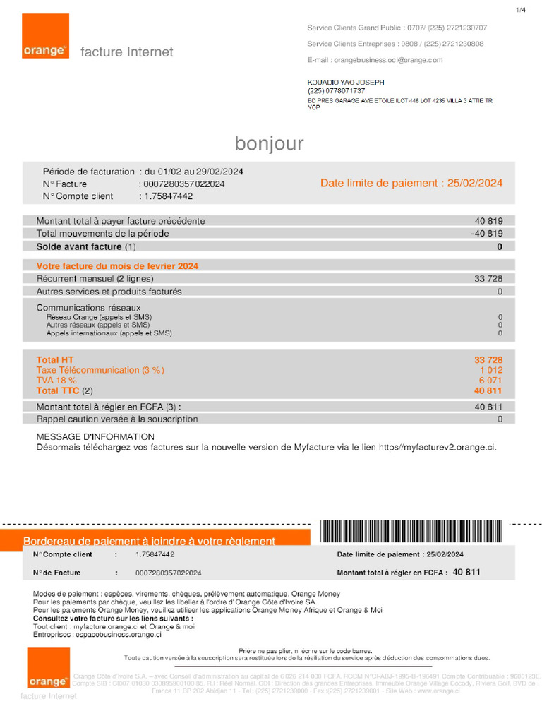 Facture Orange Internet | PDF