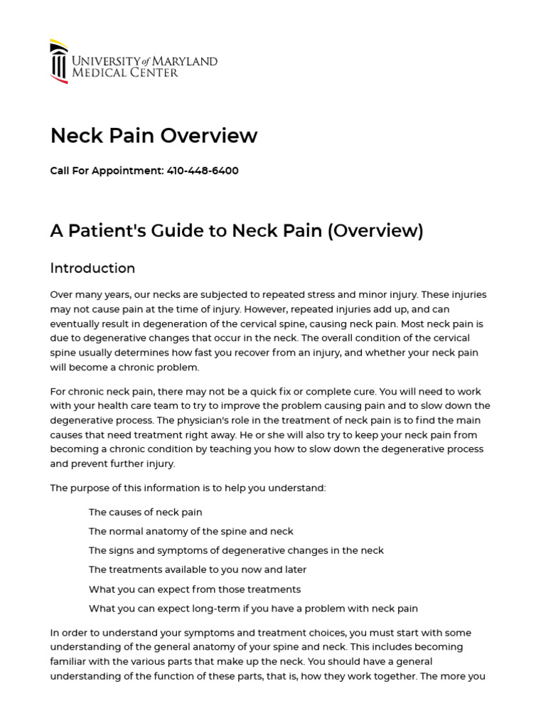 Cervical Myelopathy Leg Affected Neck Pain Overview - University of Maryland Medical Center ...