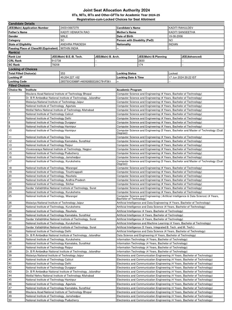 Josaa Choiced Letter | PDF | Engineering | Physical Sciences