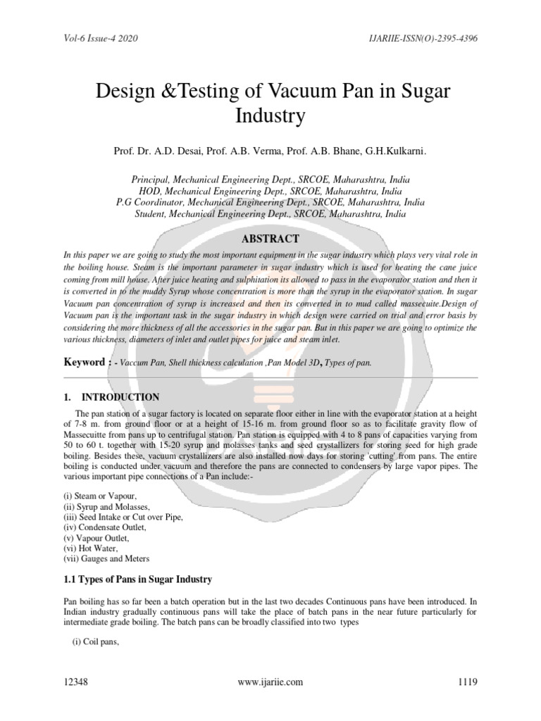 Vacuum Pan Design in Sugar Industry | PDF | Vacuum | Boiling