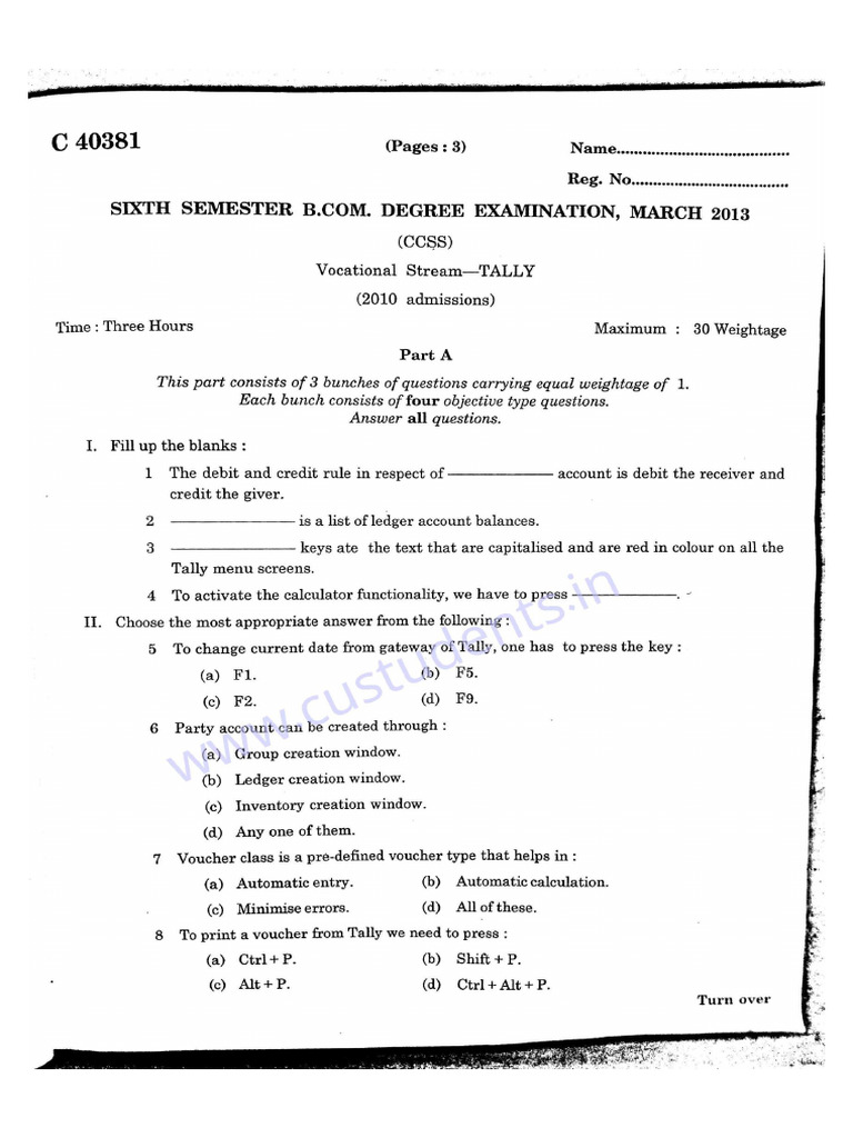 6sem B.com 13A Tally (VS) (Custudents - In) | PDF