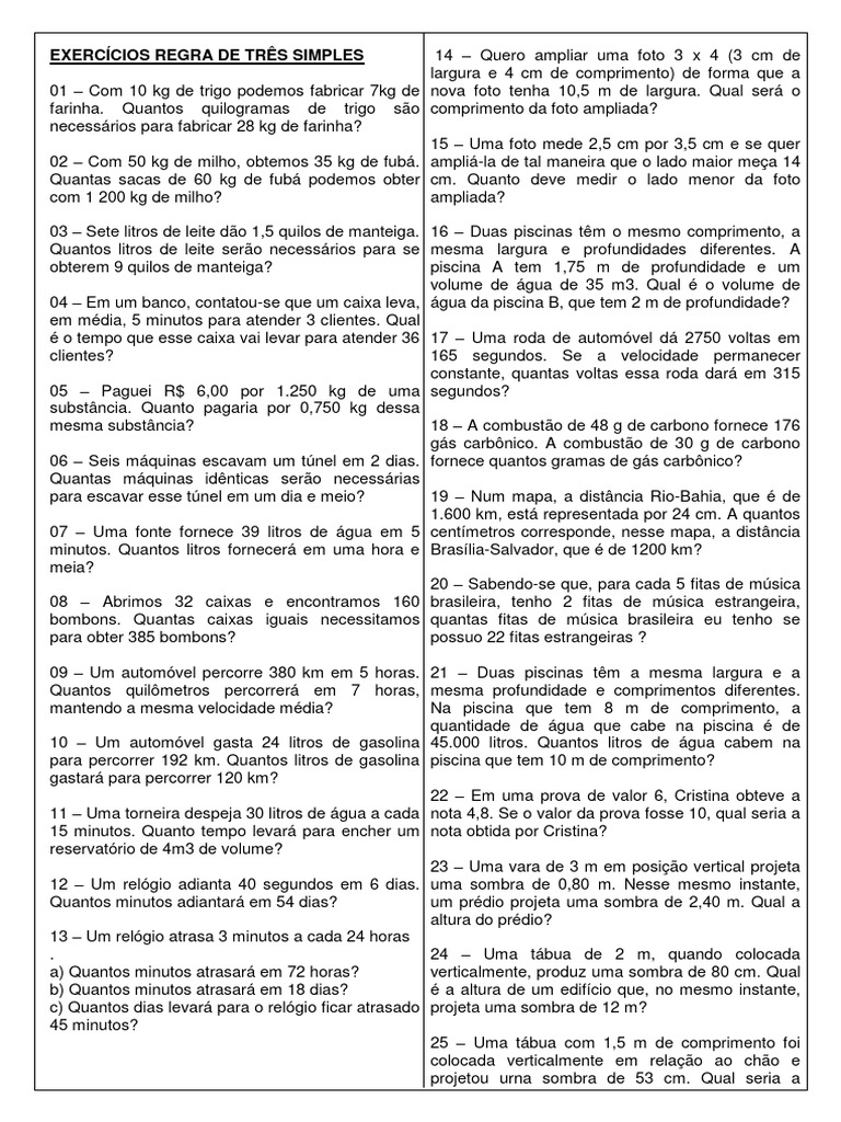 Exercícios Regra de Três Simples | Download grátis PDF | Fahrenheit ...