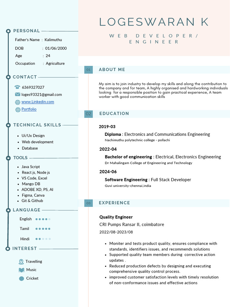 Logeswaran K: Web Developer/ Engineer | PDF | Engineering | Web Development