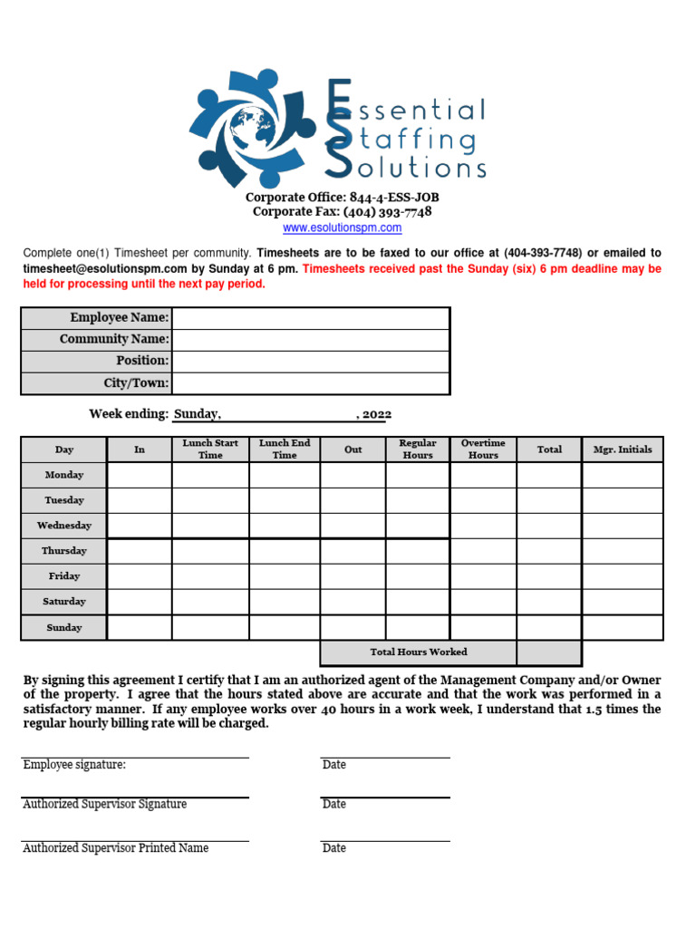 ESS 2023 Timesheet | PDF