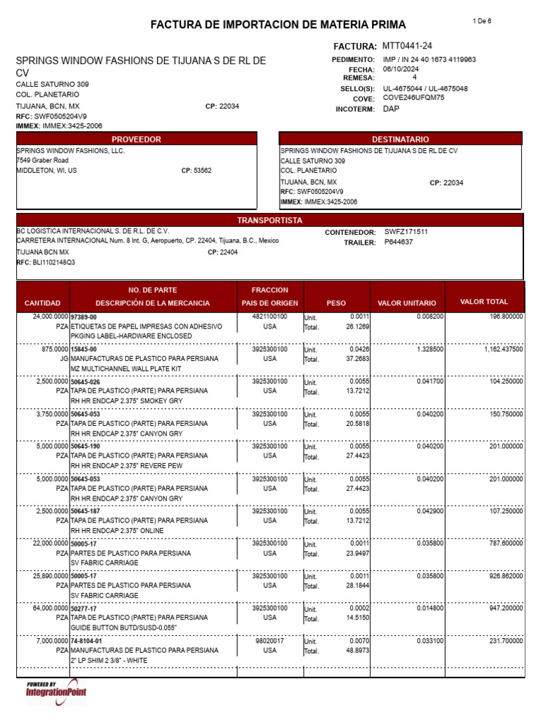 Invoice Import MX Invoice MTT0441 24 | PDF
