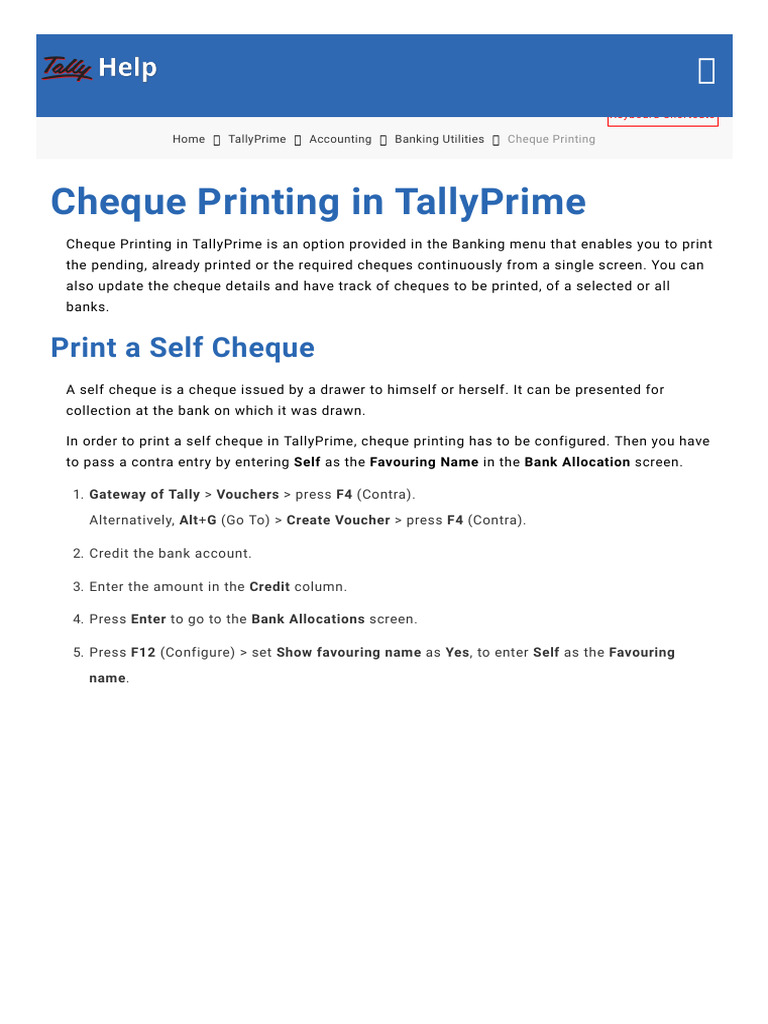 TallyPrime Cheque Printing Guide | PDF | Cheque | Banks