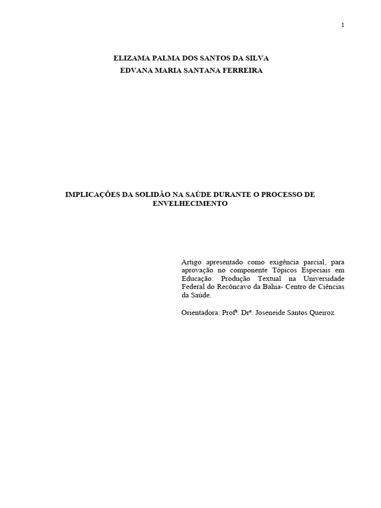 Artigo Idoso Oficial Atualizado PDF | PDF | Terceira idade | Solidão