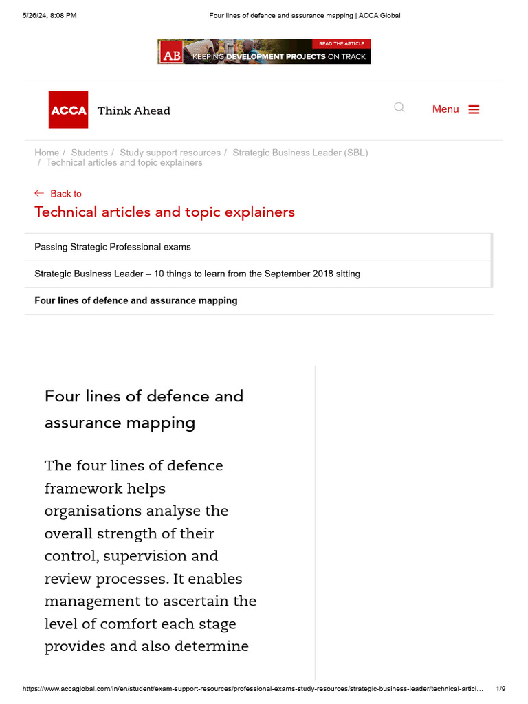 Four Lines of Defence and Assurance Mapping - ACCA Global | Download ...